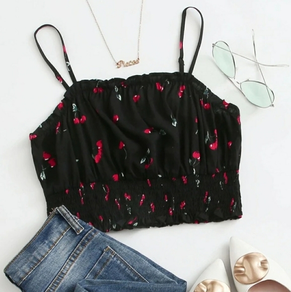 Tops | Cherry Print Crop Top | Poshmark